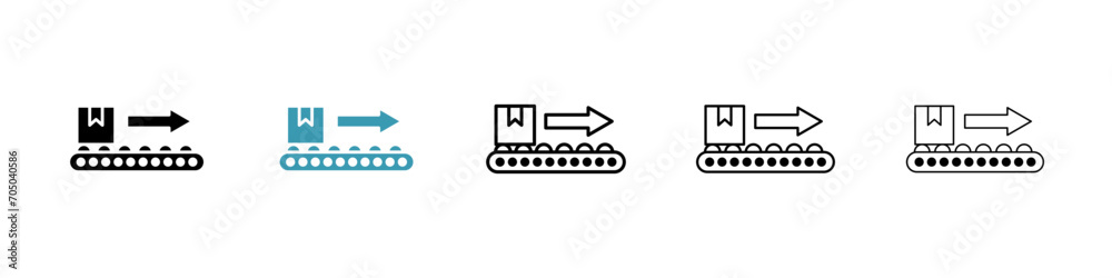 Industrial Conveyor Belt Vector Icon Set. Belt system for rock ...