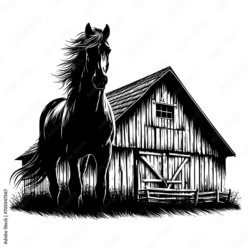 Vetor de Rustic Barn Horse Farm Stable Country Ranch Cowboy, horse rustic barn farm , barn svg ...
