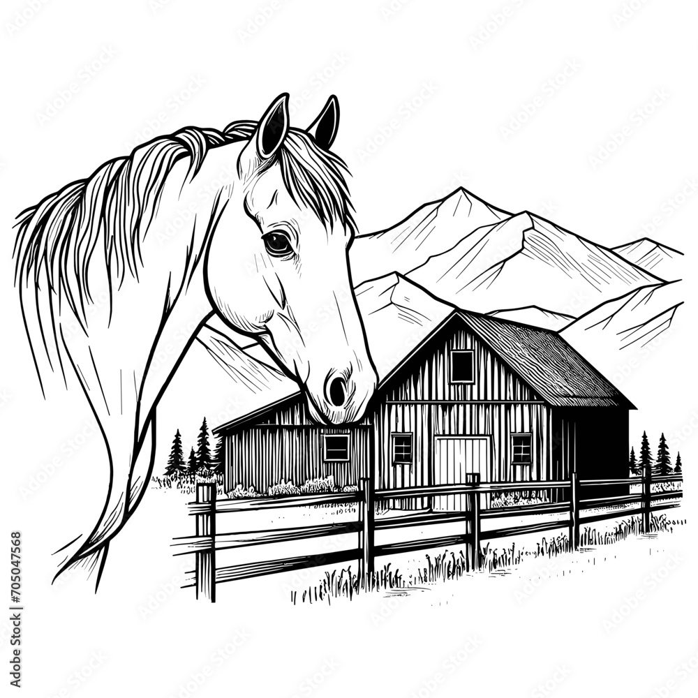 Vetor de Rustic Barn Horse Farm Stable Country Ranch Cowboy, horse rustic barn farm , barn svg ...
