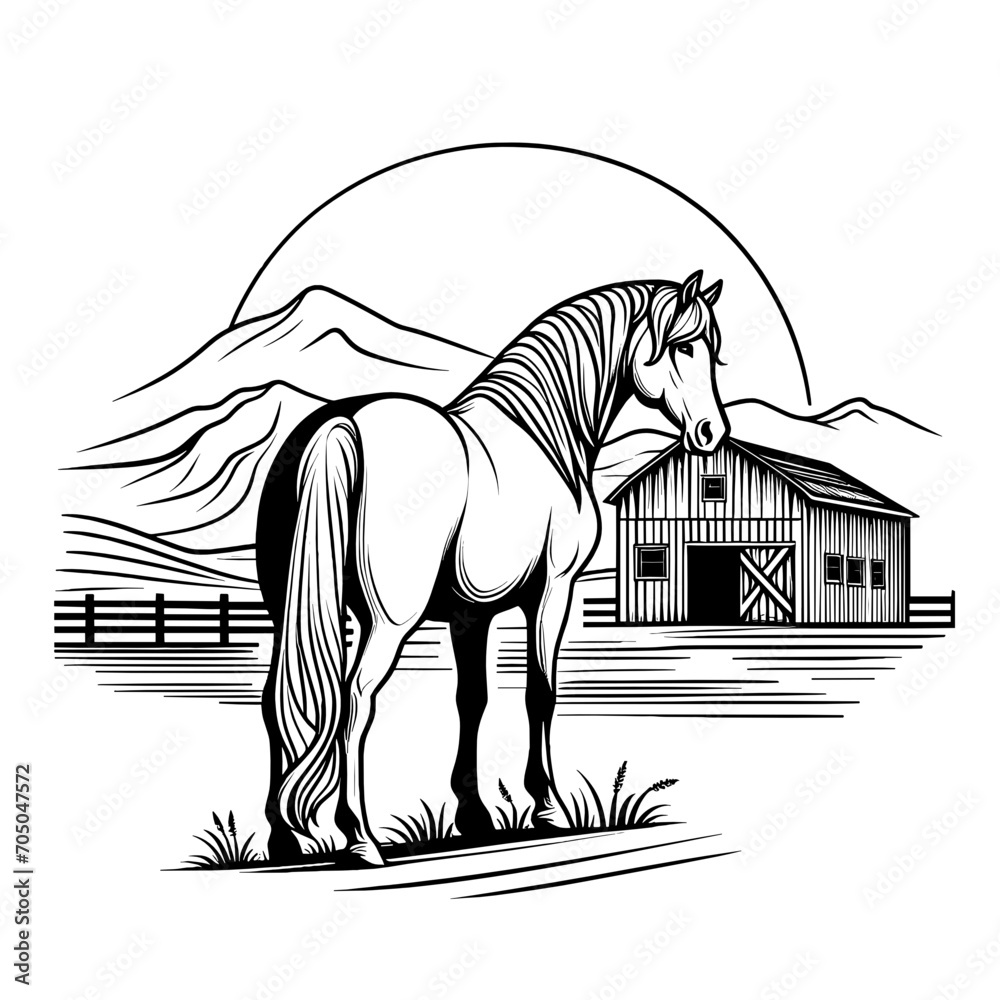 Vetor de Rustic Barn Horse Farm Stable Country Ranch Cowboy, horse rustic barn farm , barn svg ...
