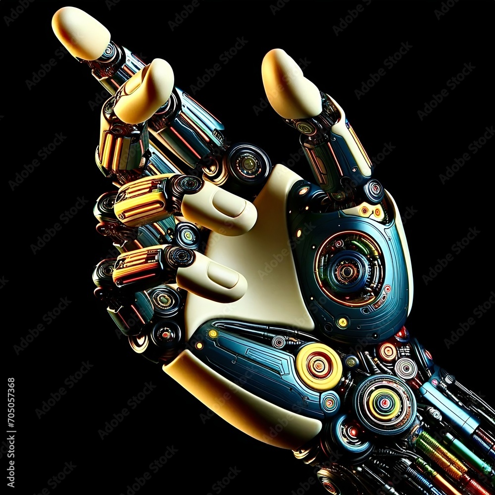 Robotic hand with a detailed representation of the mechanisms. Robot ...