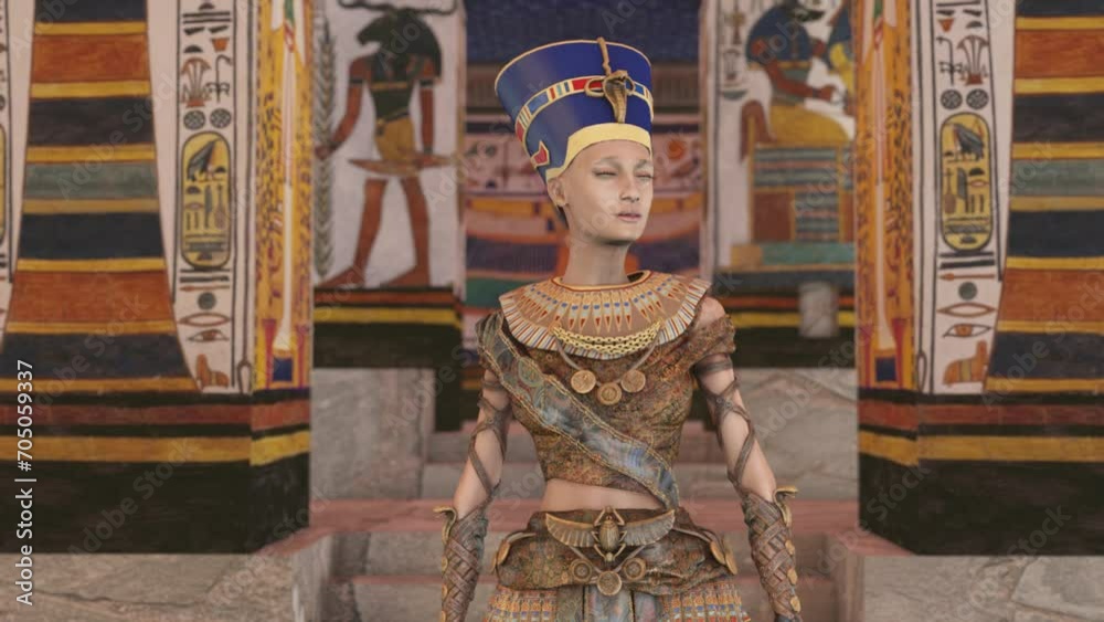 Queen Nefertiti in Tomb with old wall paintings in ancient Egypt ...