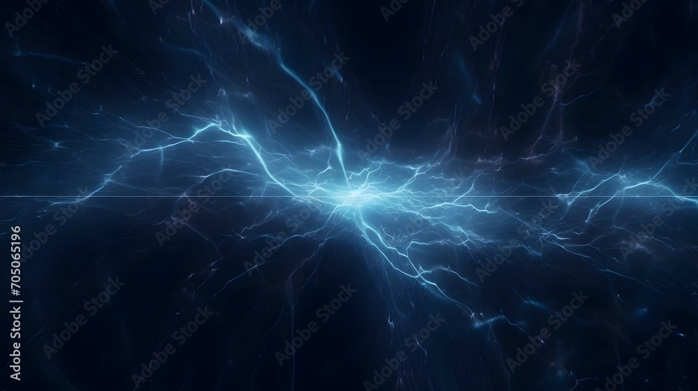 Seamless dark blue background with electric glowing lightning flares ...