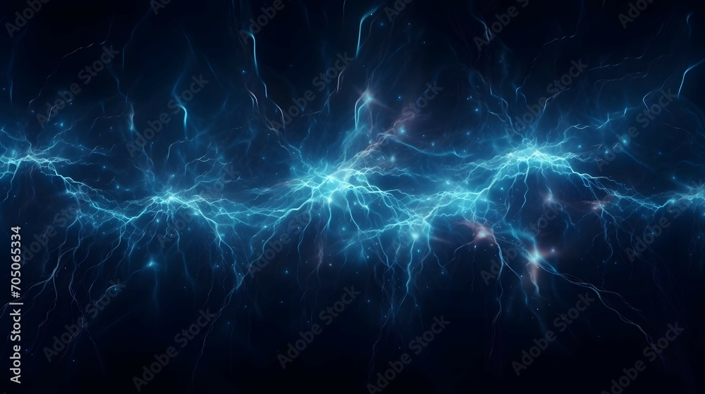 Seamless dark blue background with electric glowing lightning flares ...