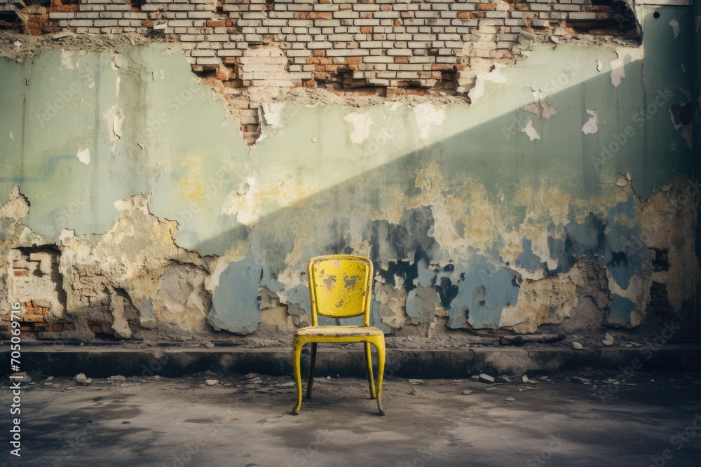 Alone Chair Beside Aged Wall: A singular seat in an unoccupied room ...