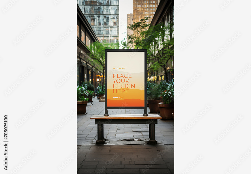 City Street Billboard Mockup Template with White Sign, Tall Buildings ...