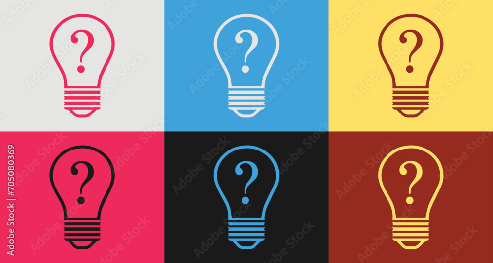 Colorful light bulb and question mark icons set in 6 colors for vibrant ...