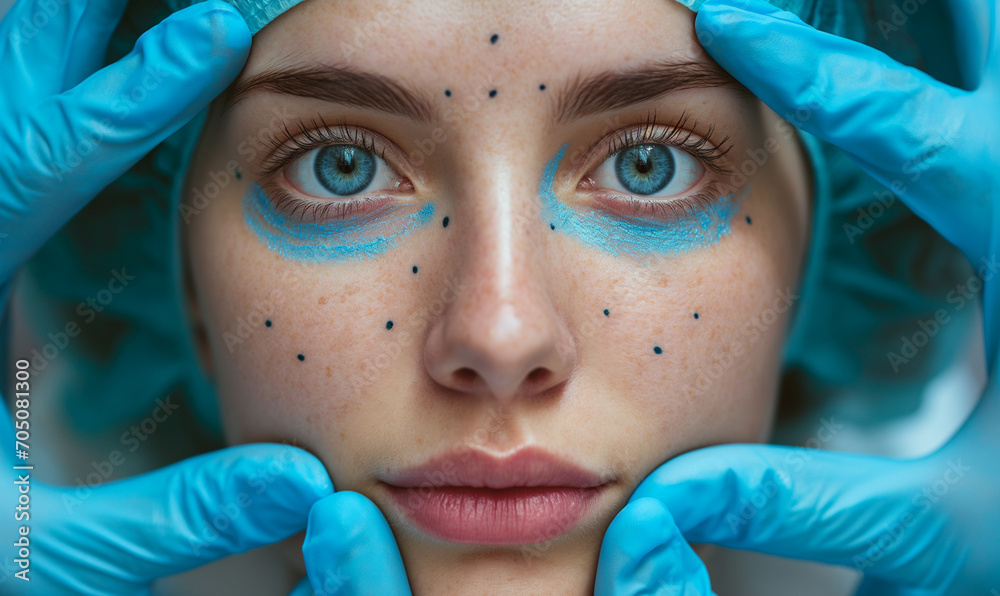 Lifting lines, advertising of face contour correction, skin lifting ...