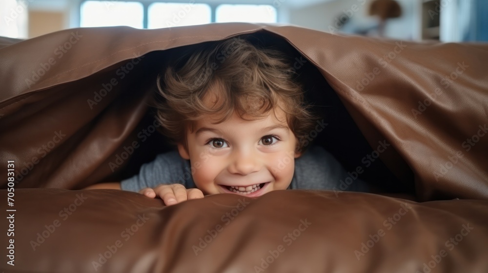 little asian children kid playing hide and seek standing behind the ...