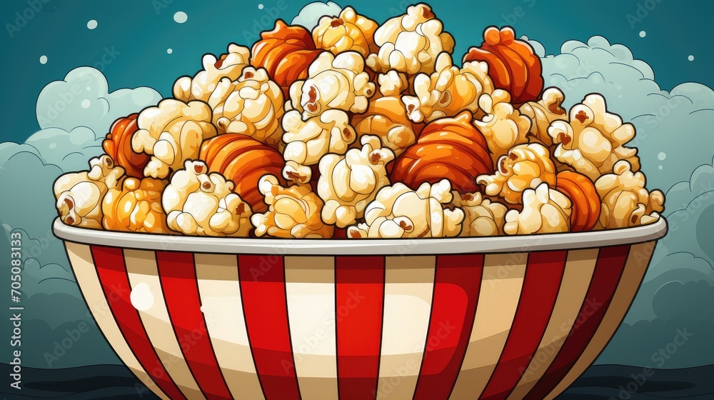 Popcorn illustration in pop art style. Popcorn in a striped red white ...