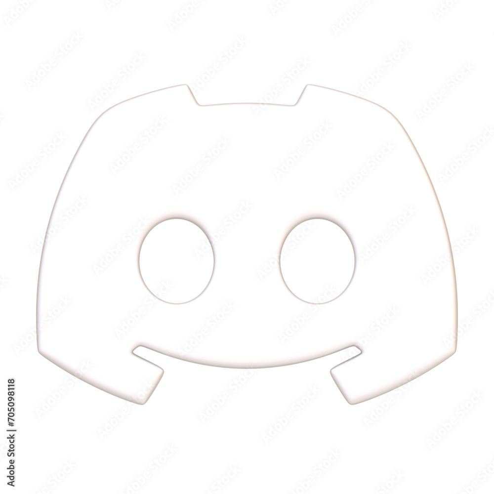 White volumetric Discord icon isolated on black background. Social ...