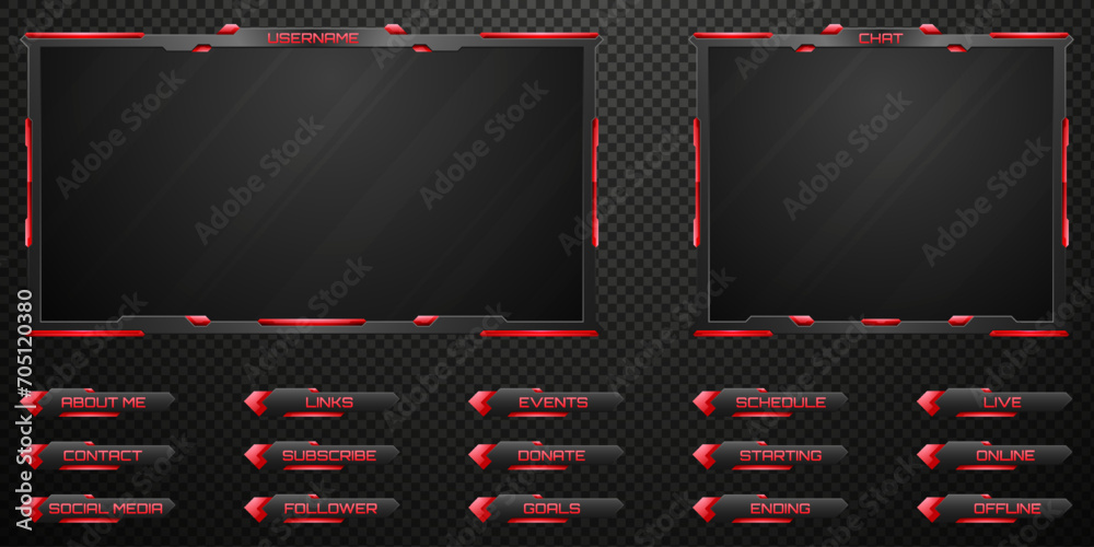 Live Stream Overlay Futuristic Black and Red Border Webcam Screen Frame ...