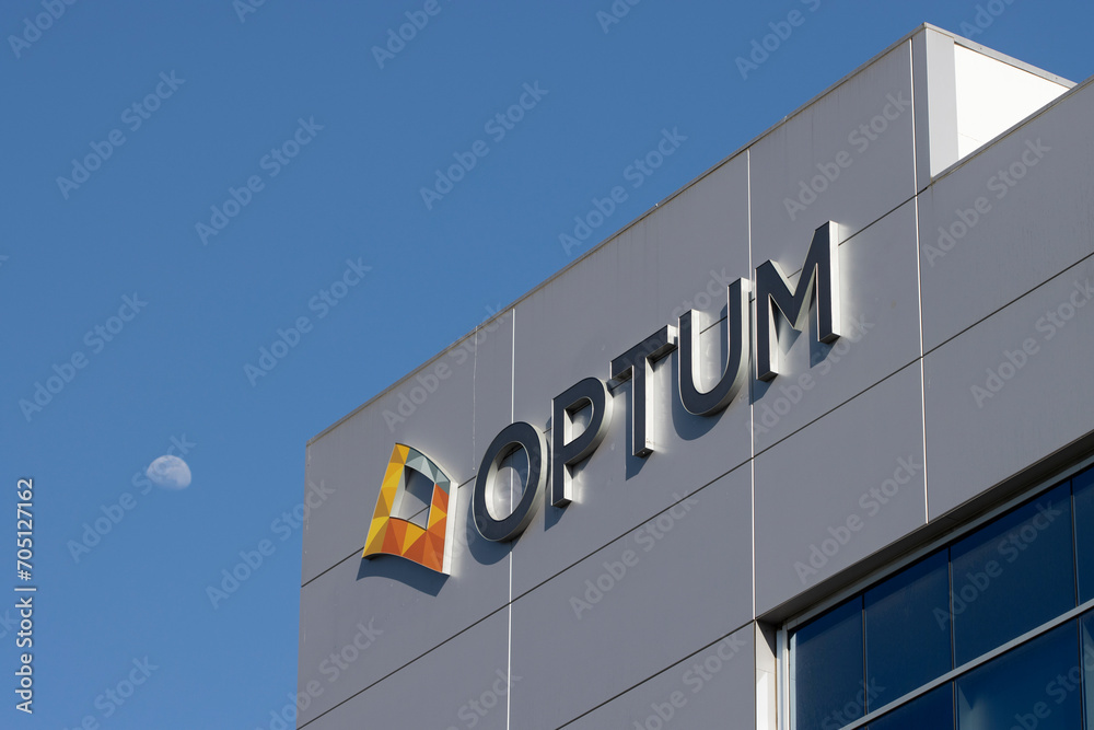 Los Angeles, CA, USA - May 11, 2022: Optum logo is seen at its office ...