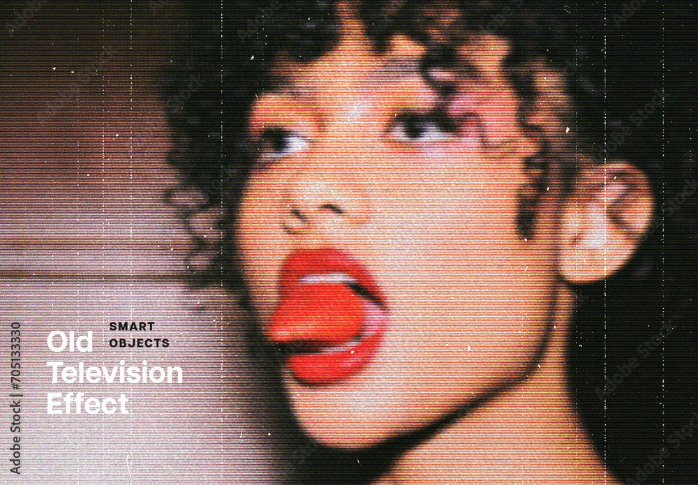 Retro TV Photo Effect Mockup Stock Template | Adobe Stock