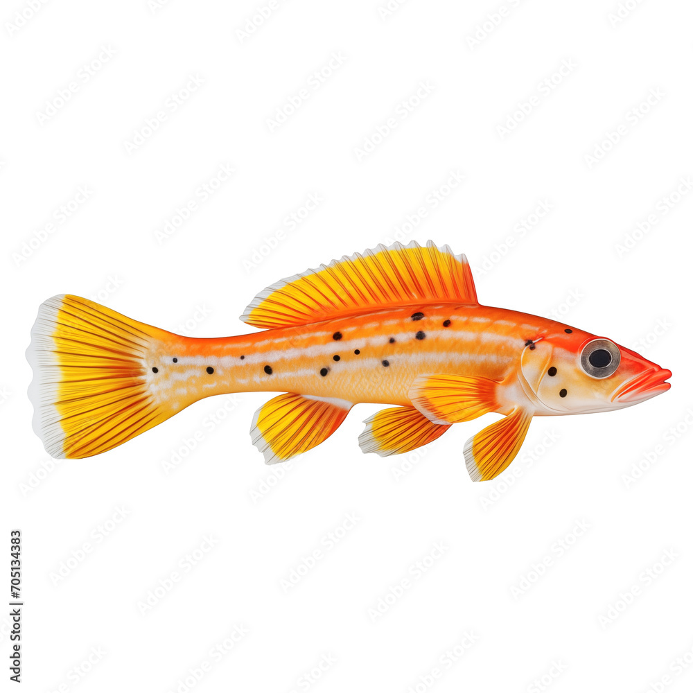 Multicolored aquarium fish on a transparent background, side view. The ...