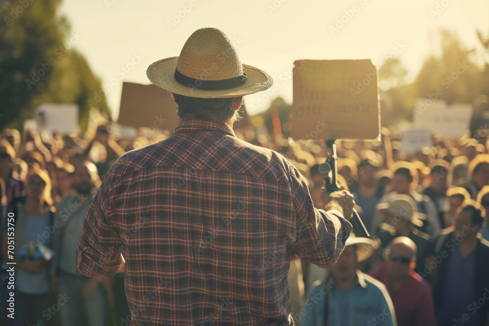 Farmer spokesperson addressing the crowd, a scene featuring a farmer ...