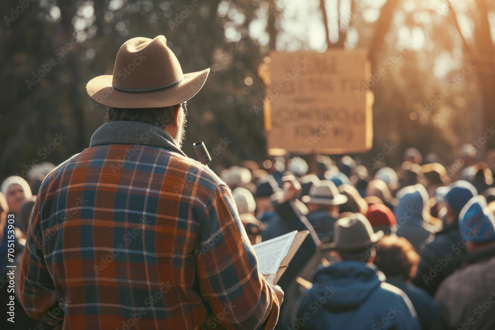 Farmer spokesperson addressing the crowd, a scene featuring a farmer ...
