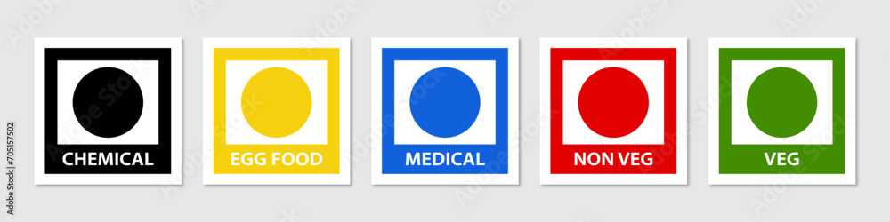 Veg Non-veg food indication dots set with pure chemical, egg food ...