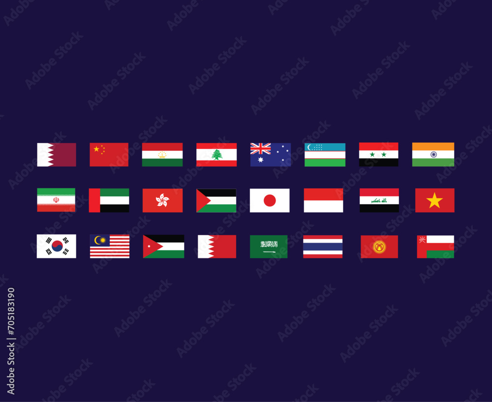 Asian Flags Nations 2023 Teams Countries Asian Football Symbol Logo ...