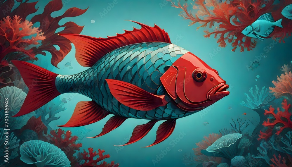 Red, Green Fish in a Sea, Generative AI Stock Illustration | Adobe Stock