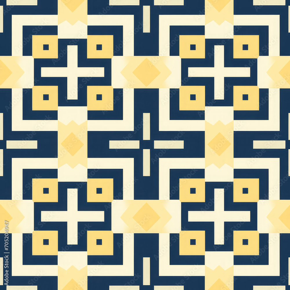 Simple Greek key tile seamless pattern in light yellow and dark blue ...