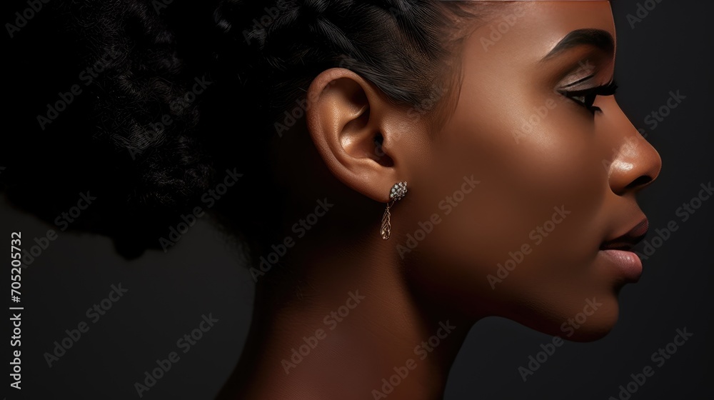 closeup view of a black female ear, emphasizing the beauty in details ...
