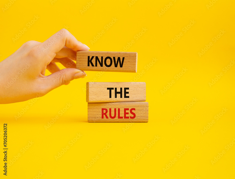Know the rules symbol. Wooden blocks with words Know the rules ...