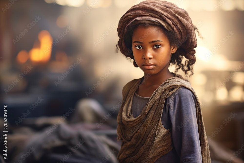innocent and beautiful exploited girl working in an african industrial ...