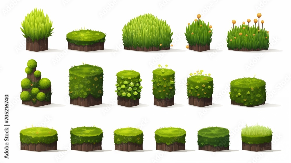 Set of 8-bit, 16-bit pixel art grass platforms on white background ...