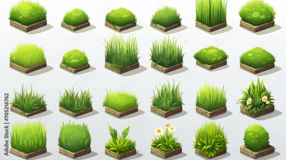 Set of 8-bit, 16-bit pixel art grass platforms on white background ...