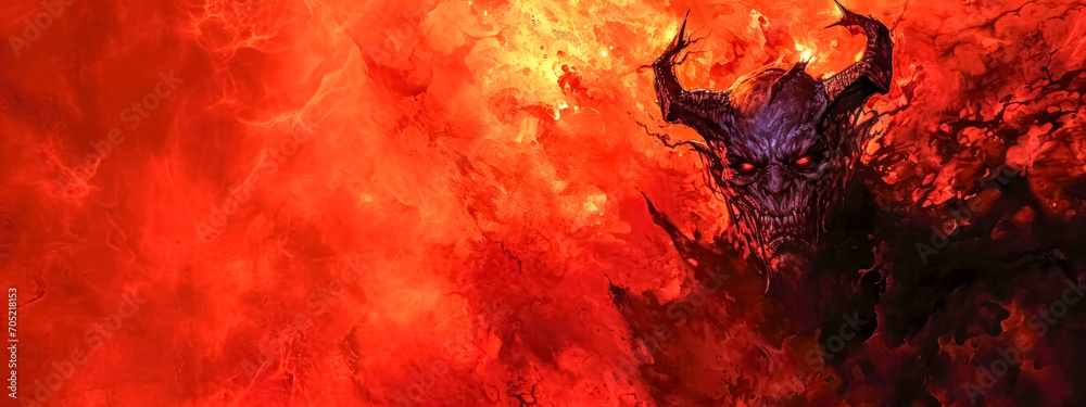 hell, demonic figure emerging from flames, set in a hellscape ...