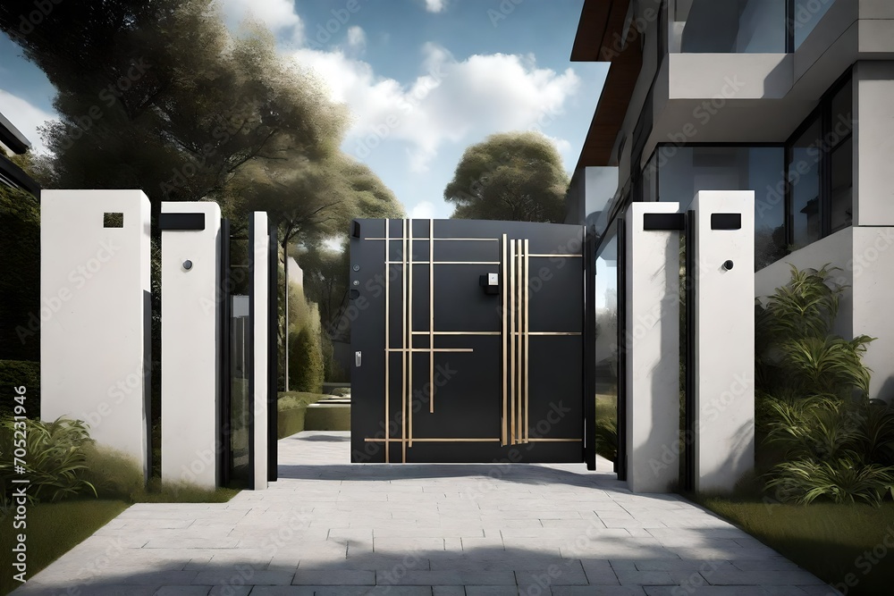 "Design a contemporary and secure entrance gate for residential spaces ...