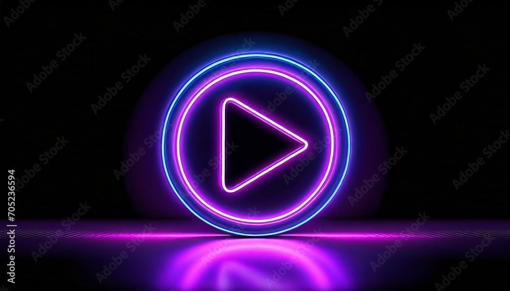 purple color play button on black background start button neon glowing ...