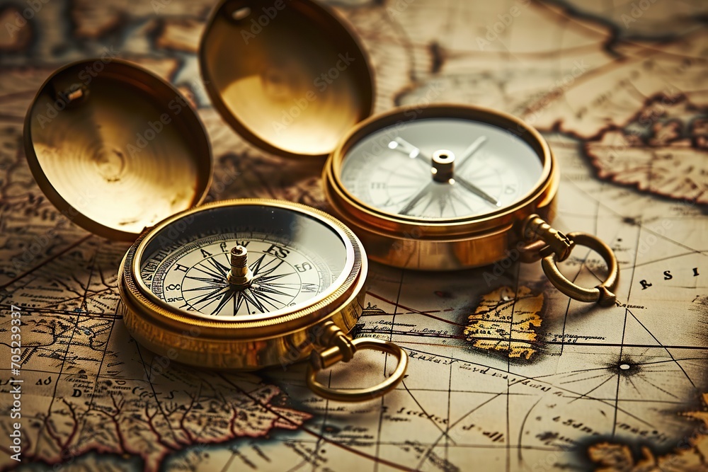 Vintage Treasure Map with Old Compass, Creating a Nostalgic Adventure ...
