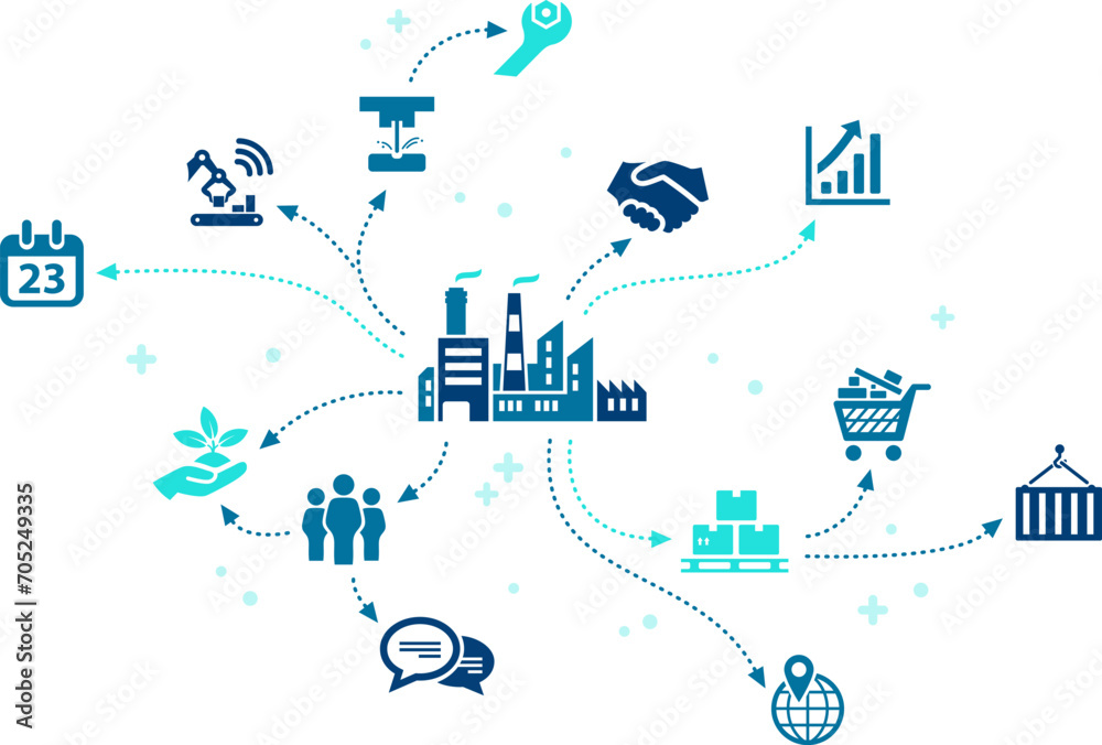 business challenges. Company symbol with various corporate challenges ...