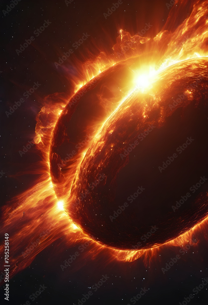 Sun flare.Space background with a red-hot star sun. red and gold sun on ...
