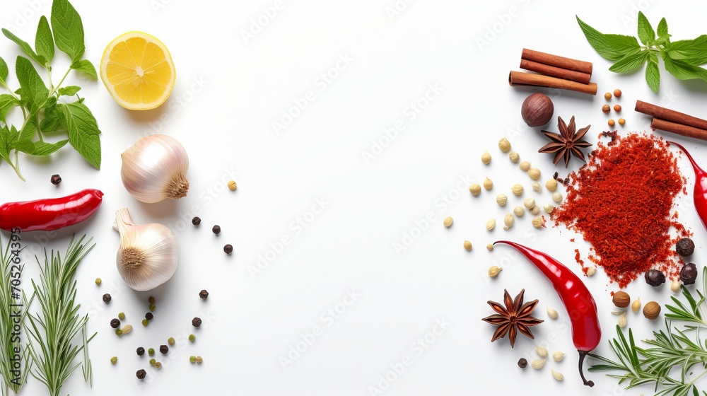A white background is used to display various cooking ingredients and ...