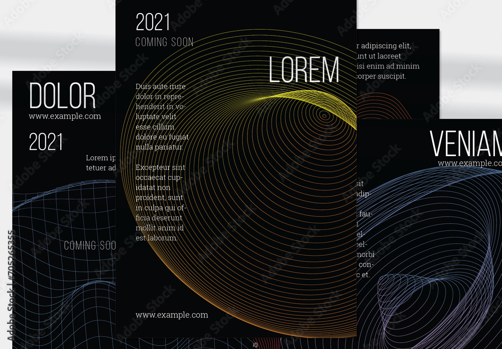 Flyer Layout with Geometric Wireframe Shapes on Black Stock Template ...