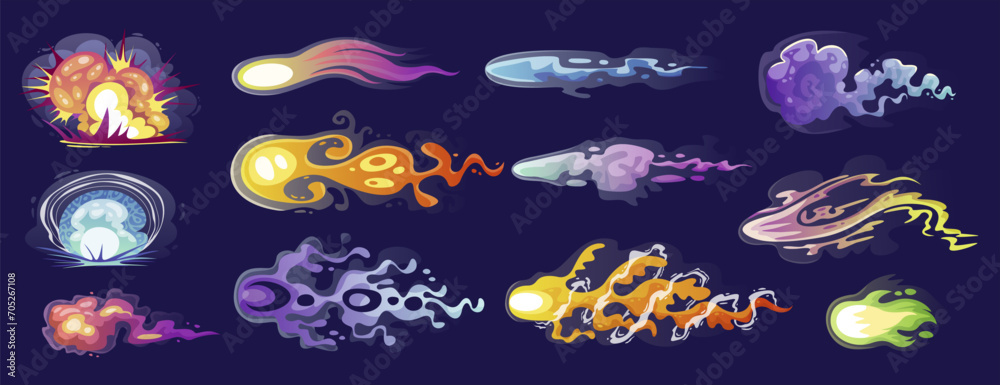 Alien weapon laser beam set. Space Raygun shots icons. Explosions of ...