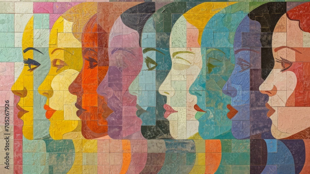 Abstract interpretation of Women’s History Month, with a mosaic of ...