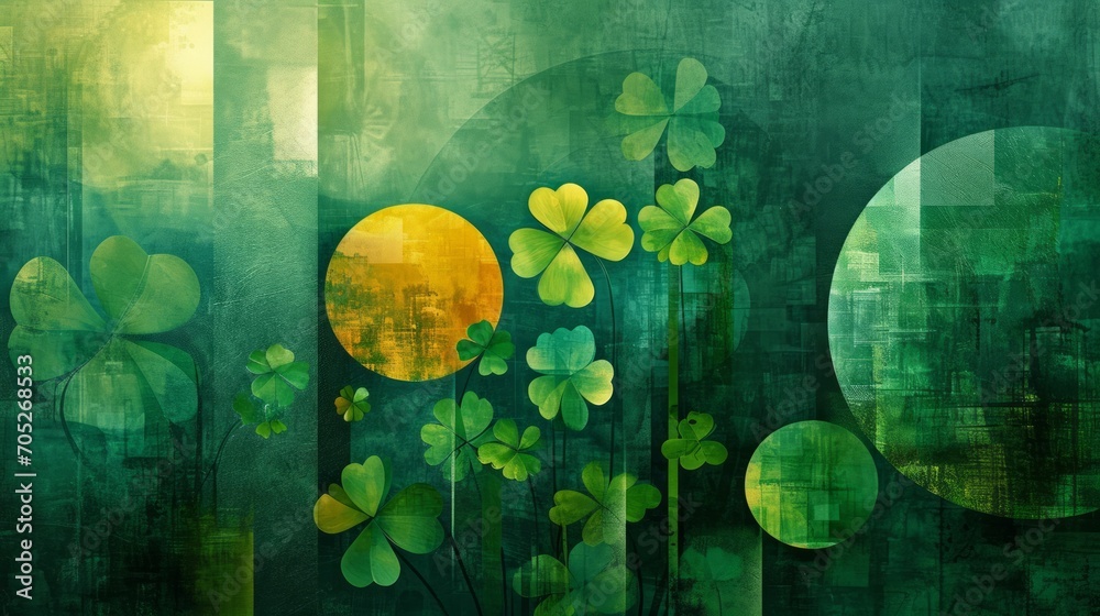 Create an abstract depiction of St. Patrick's Day, with various shades ...