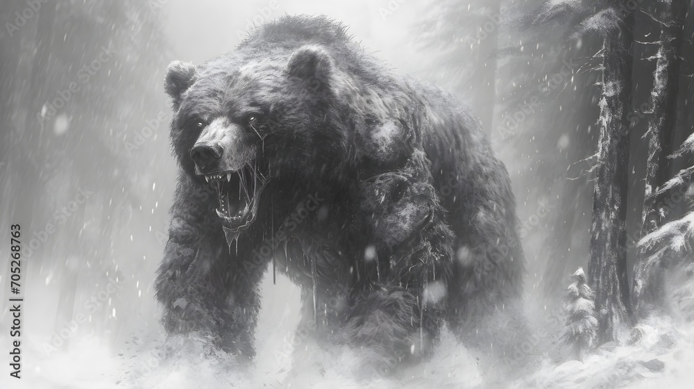 Horrifying Rotting Zombie Grizzly Bear Lurking in a Foggy Mysterious ...