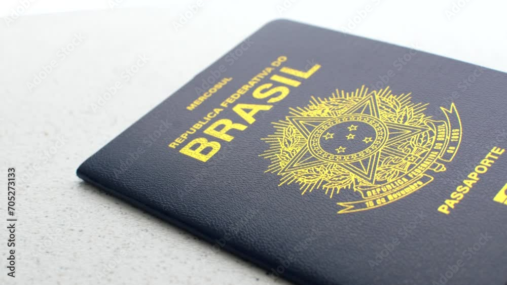 Close-up of the Brazilian passport against a white background ...