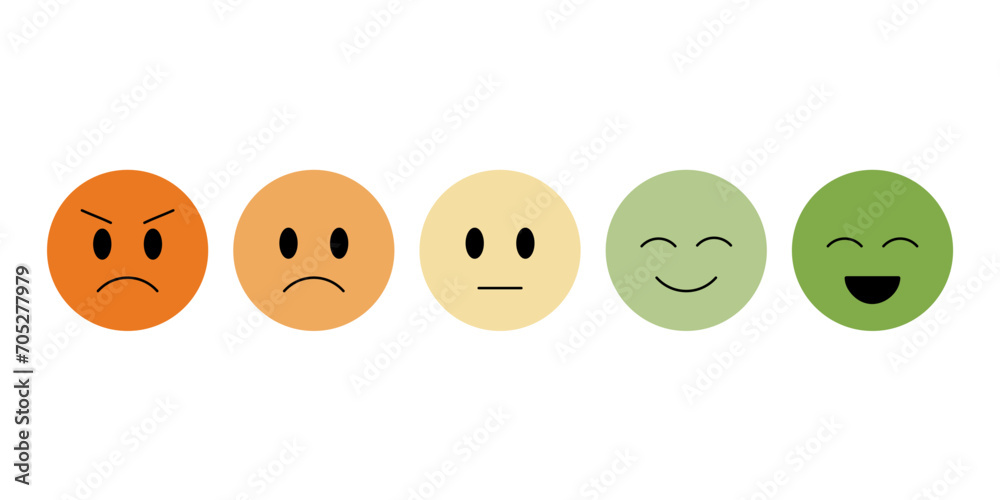 Set of the flat emoticons with different mood from angry to happy ...