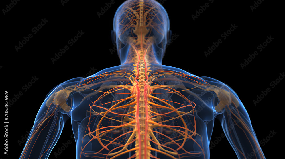 A 2D diagram of the human nervous system including the brain and spinal ...
