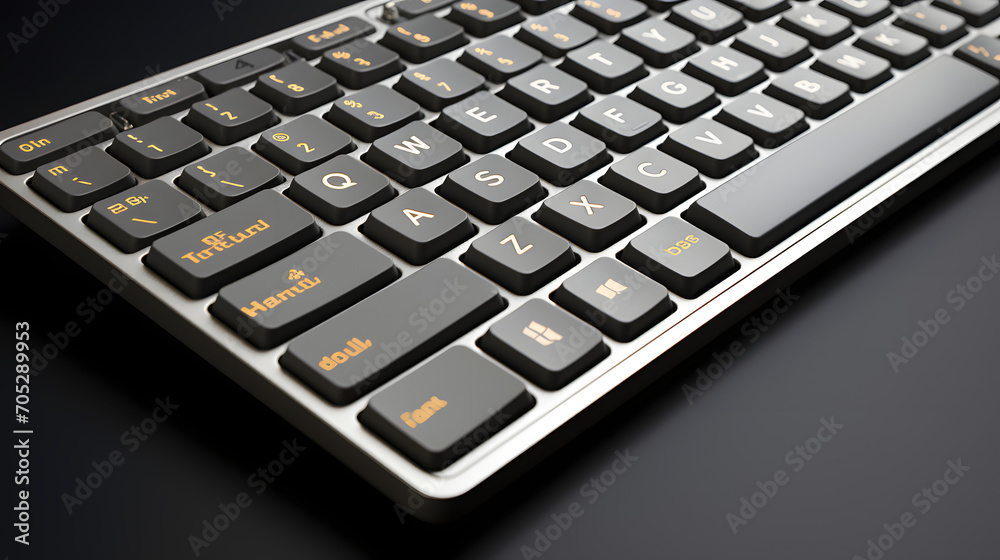 A 2D layout of a computer keyboard with keys and functions labeled ...