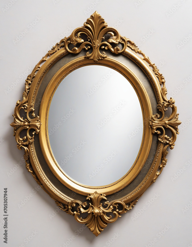 Vintage oval gold mirror frame isolated on transparent or white ...