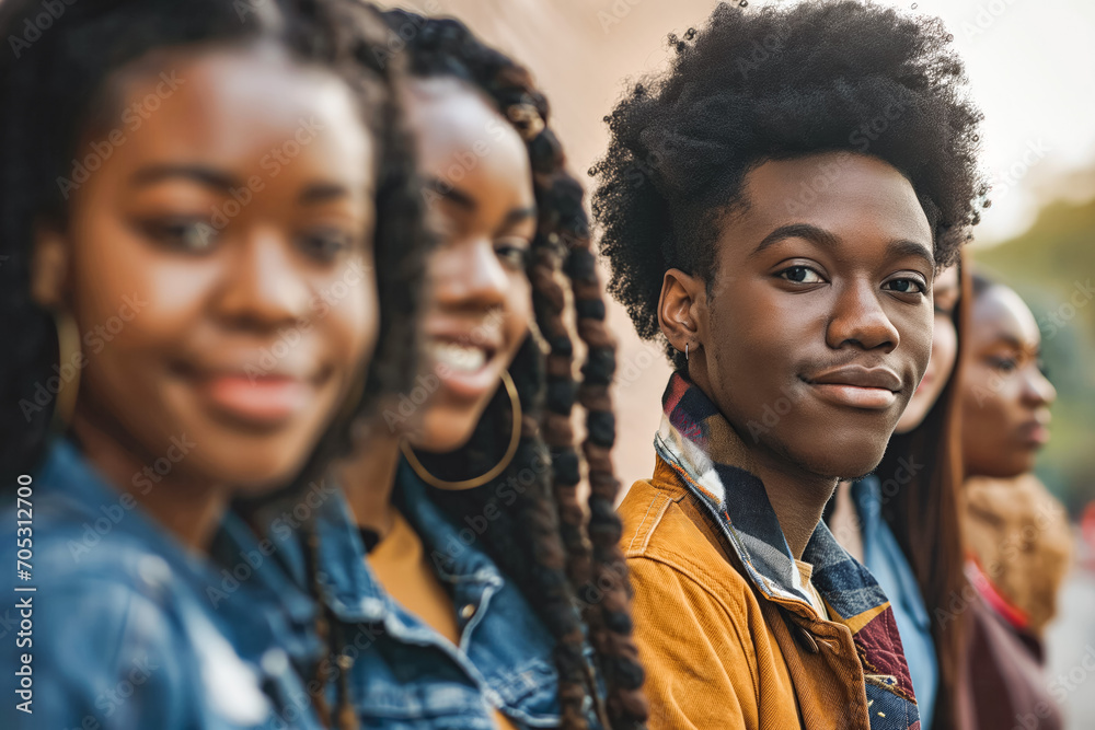 Black History Month. Group of black students from different backgrounds ...