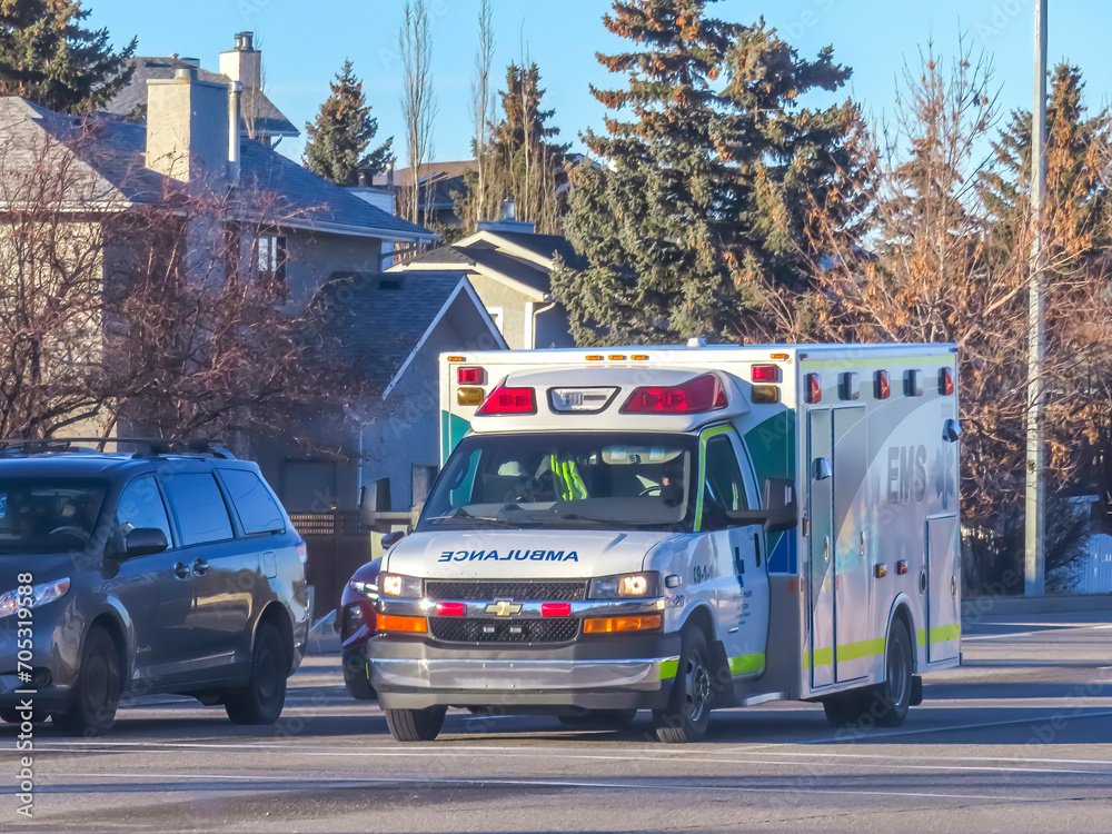 Calgary, Alberta, Canada. Jan 2, 2023. An EMS ambulance rushes to ...