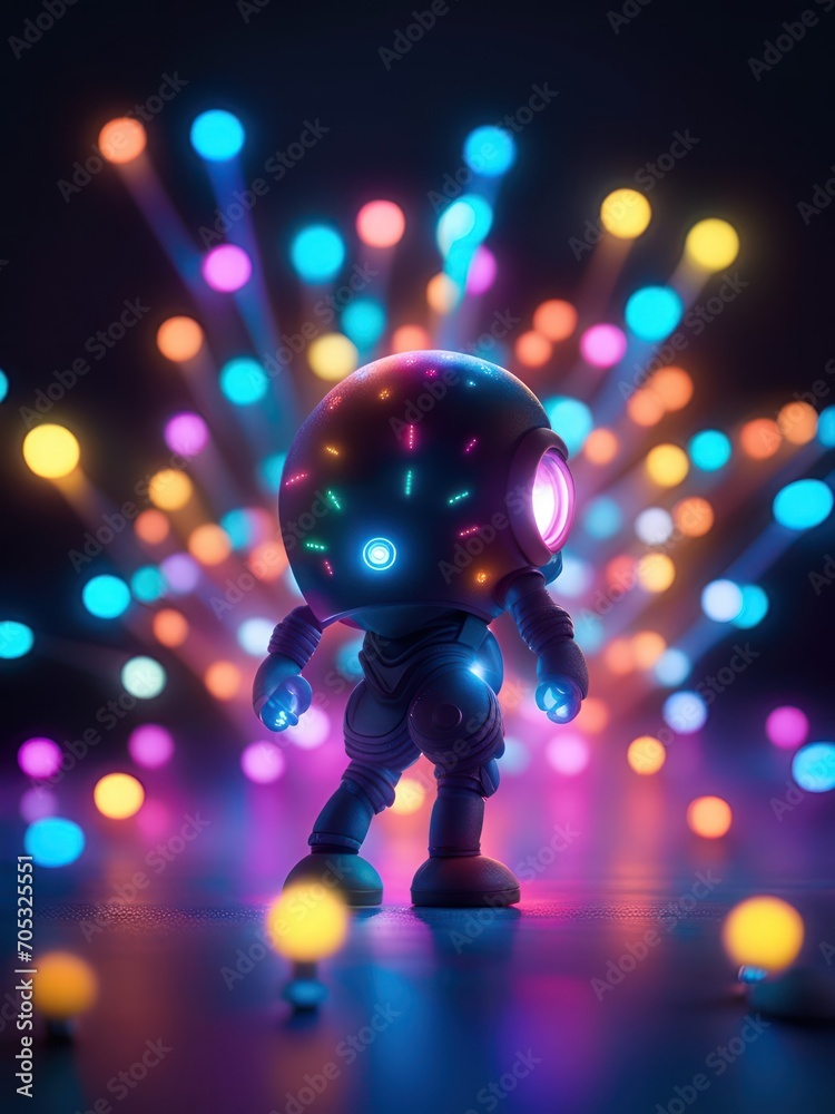 Neon lights futuristic technology background design with 3d cyborg ...